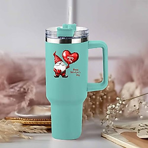 LB LEOBON 40 ounce insulated cup with handle, double-layer vacuum stainless steel material, equipped with straw, can keep warm or maintain cold drinks Valentine's Day Gnome B Lake Green