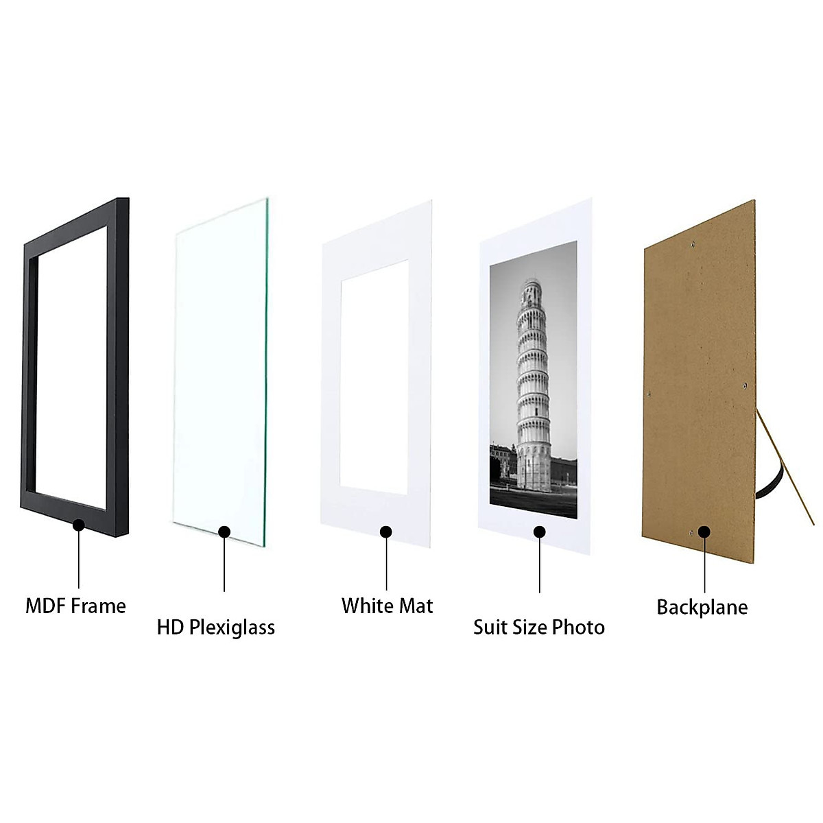 Wiscet 5x7 Picture Frame Set of 9, Display Pictures 4x6 with Mat or 5 x 7 Without Mat, Photo Frame for Wall Mounting or Tabletop Display, Black.