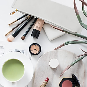 LOKFAR Nylon Makeup Bag DIY Chenille Letter Clear Travel Zipper Pouch, Preppy Makeup Bag Clear Cosmetic Bag, Water-proof Makeup Travel Pouch Snack Bags for Women (White)