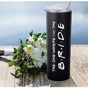 Bachelorette Gifts For Bride Bridal Shower Gift For Bride 20oz Black Skinny Wine Tumbler Bride To Be Gifts For Her Wedding Day Engagement Gifts For Bride From Friends Sisters Wine Cup With Lip Straw