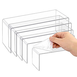 Thyores 5 Pcs Large Acrylic Risers, Clear Display Showcase Collectibles Display Shelf, Retail Desktop Display Cupcake Stand Dessert Stand