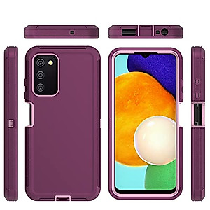 Qinmay for Samsung Galaxy A03S Case with HD Screen Protector [2 Packs], [Not Fit A02S] Shockproof Dustproof 3 in 1 Durable Phone Case, WineRed Pink