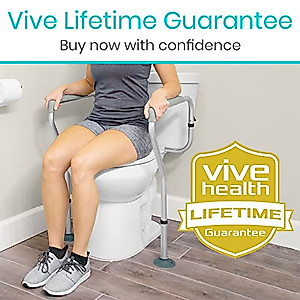 Vive Toilet Rail - Bathroom Safety Frame - Medical Railing Helper for Elderly, Handicap, Disabled, Seniors - Bariatric Assist Handrail Grab Bar - Adjustable Height, Padded Arms Fit Most Toilets