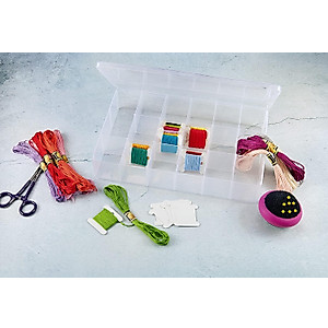 BULK PARADISE Embroidery Floss Organizer Box with 50 Cardboard Bobbins - 17 Compartments Clear embroidery thread organizer box, Snap-Tight Clear Sewing Organizer - Jewelry Bead Holder (Made in USA)