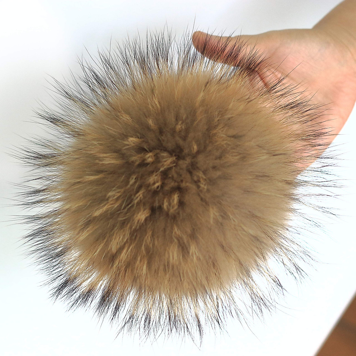 Fosrion 6.3" Diameter Big Raccoon Fur Pom Ball for Shoes Boots Hat Handbag Charms DIY Snap Button or Clasp (Clasp, Natural)