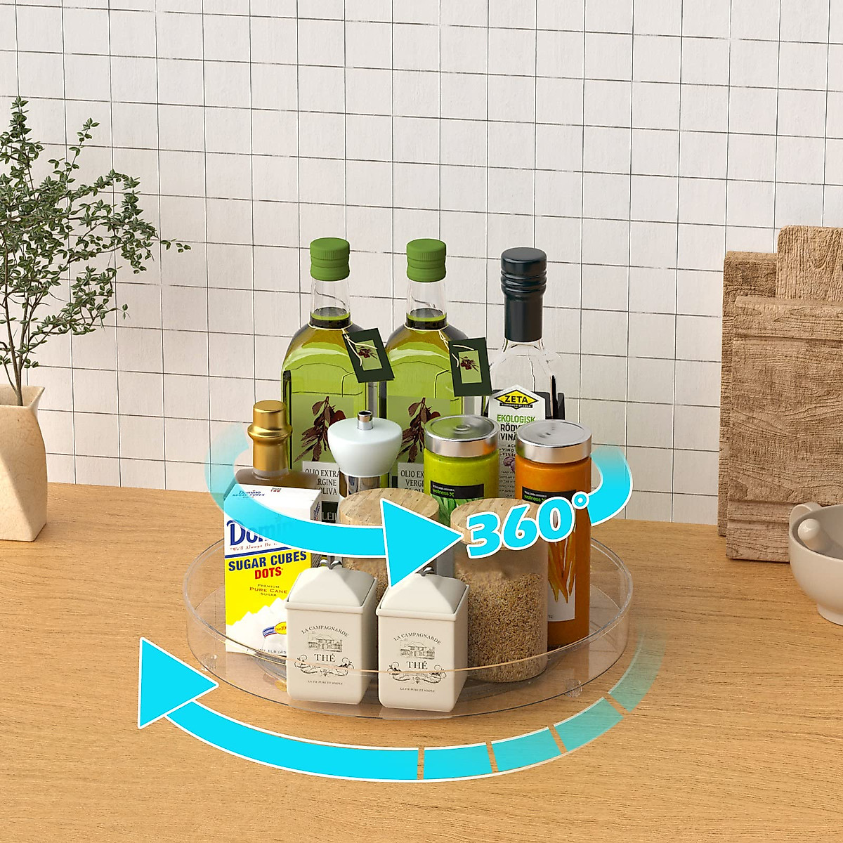 SANNO Lazy Susan Turntable Organizer Cabinet Organizer 12" Divided Lazy Susan Turntable Storage Container for Kitchen Cabinet