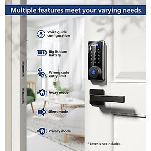Philips Fingerprint Door Lock, Keyless Entry Door Lock, Electronic Door Lock, Touchscreen Keypad Deadbolt - Easy Installation and Set up - Satin Nickel
