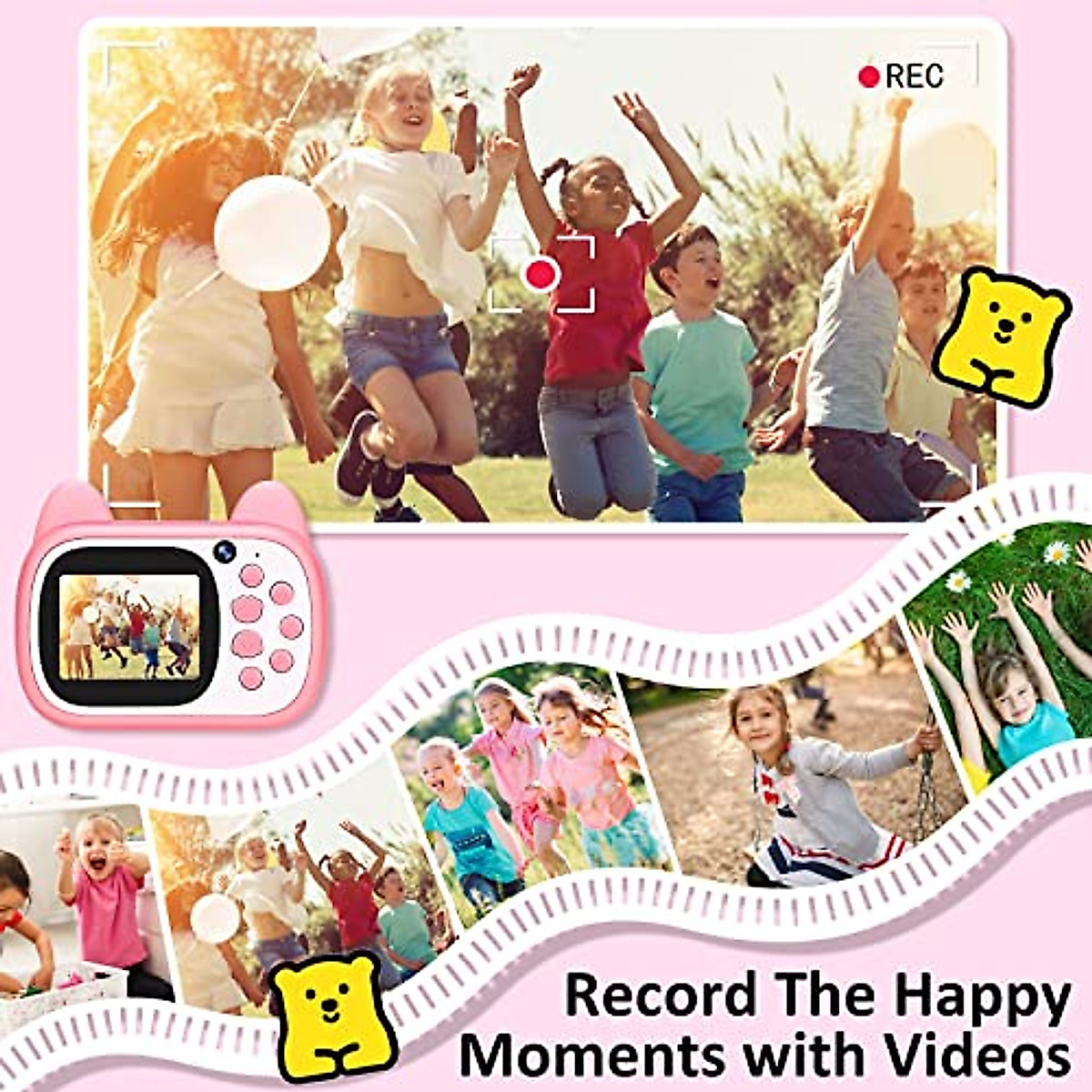1080P HD Selfie Video Kids Camera Toys with 32GB SD Card, Digital Camera for Kids,Toddler Camera for Girls & Boys as Birthday, Pink