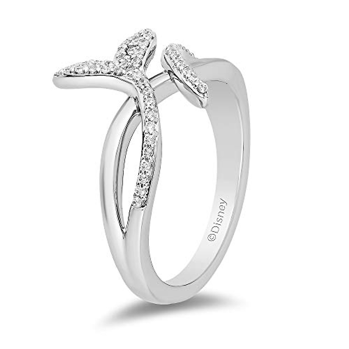 Jewelili Enchanted Disney Fine Jewelry Sterling Silver 1/7 Cttw Diamond Ariel Ring size 5