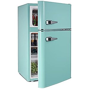 WATOOR 3.2 CU. FT. Mini Refrigerator With Freezer - Removable Glass Shelves and Basket - 7 Temp Setting - Small Drink Food Storage Cooler for Office, Dorm, Apartment, Bedroom, Mint Green