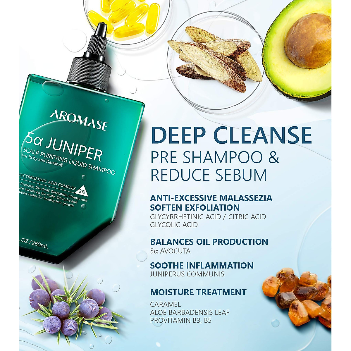 Aromase 5α Intensive Oily Hair Solution Kit (5α Juniper Scalp Purifying Liquid Shampoo 2.8 Fl Oz + 5α Intensive Oily Hair Balancing Essential Shampoo 14 Fl. Oz) for Oily Scalp, Oil Smells