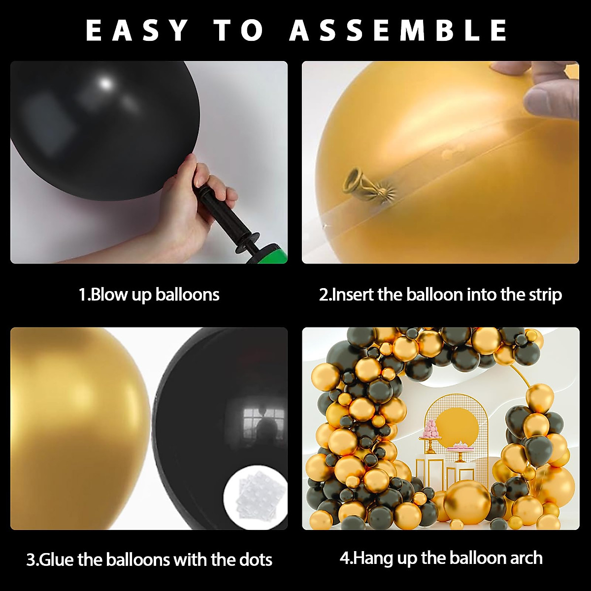 Black and Gold Balloons, 124pcs Black and Gold Balloons Garland Arch Kit for Birthday, Graduation, New Year, Anniversary Party Decorations