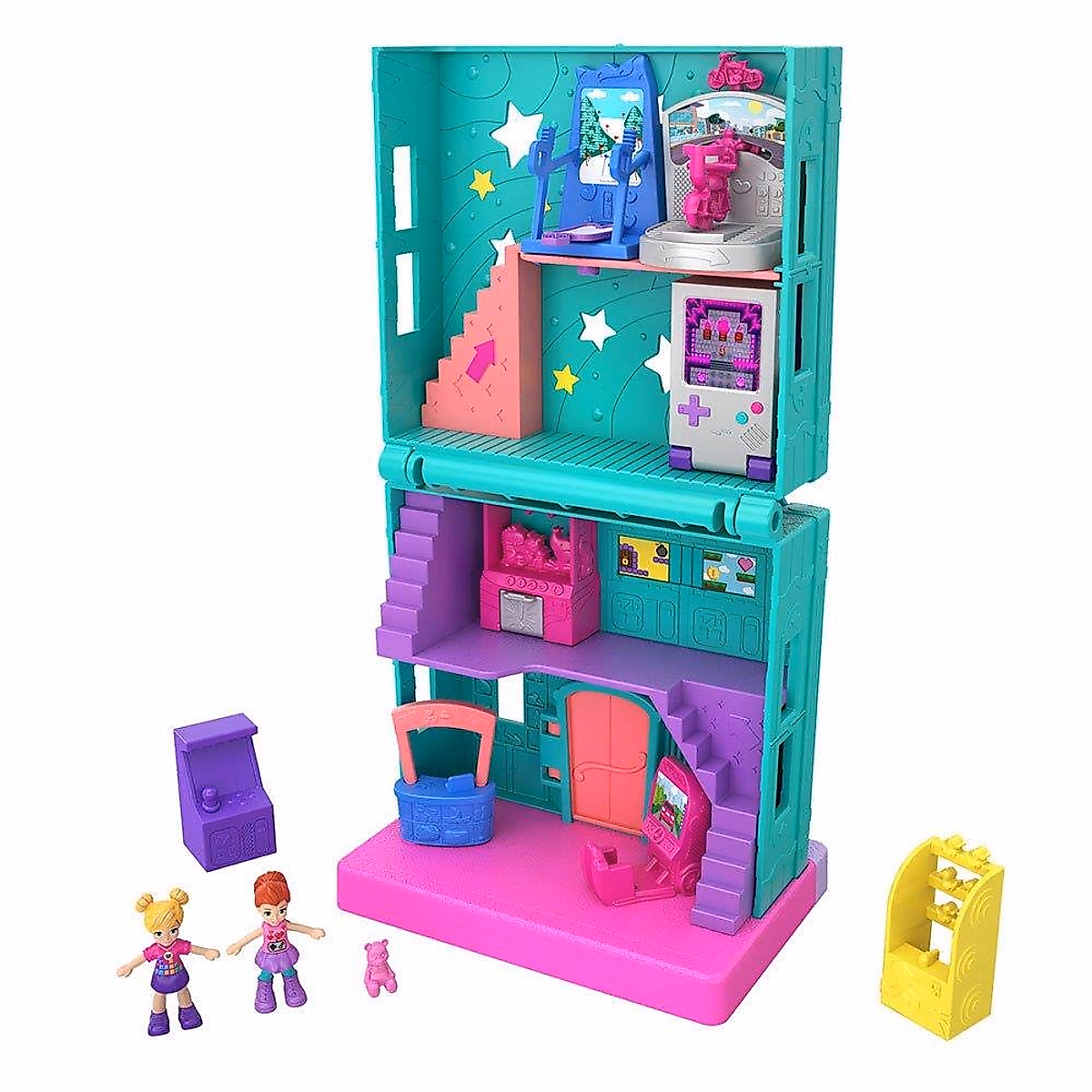 Polly Pocket Pollyville Diner with 4 Floors of Fun, Micro Polly & Shani Dolls, 1 Sticker Sheet and 5 Micro Accessories
