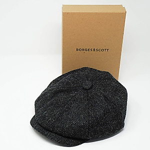 Borges & Scott Lomond Newsboy Cap - 100% Handwoven Wool - Harris Tweed - Water Resistant - Midnight - 60cm