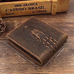 HRS Crocodiile Wallets for Men- Ultra Slim Genuine Leather Mens Bifold Wallet Vintage Personal with Alligator Embossed