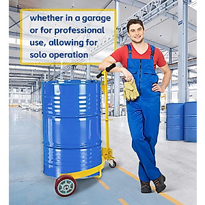 MaxWorks 50858 55 Gallon Drum Dolly, 1200lbs capacity, with 2 fixed PU Wheels and 1 swivel wheel - Low Profile Steel Oil Drum Caddy Oil Barrel Drum Roller Hand Cart