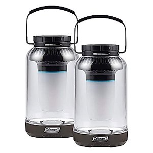 Coleman OneSource 1000 Lumens Water Resistant LED Outdoor Camping Lantern w/Rechargeable Battery, USB Port for Devices, & Internal Flashlight (2 Pack)