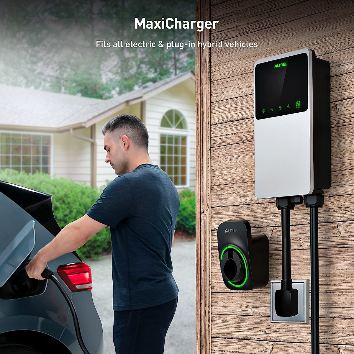 Autel MaxiCharger Home Electric Vehicle (EV) Charger, up to 40 Amp, 240V, Level 2 WiFi and Bluetooth Enabled EVSE, NEMA 14-50 Plug, Indoor/Outdoor, 25-Foot Cable with Separate Holster, Silver