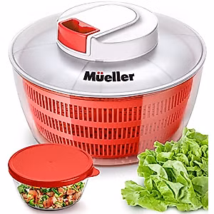 Mueller Salad Spinner with QuickChop Pull Chopper, Vegetable Washer with Bowl, Anti-Wobble Tech, Lockable Colander Basket and Lid with Pull Cord - Lettuce Washer and Dryer