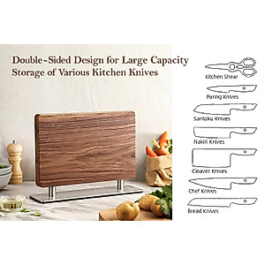 XINZUO Magnetic Knife Block,Natural Walnut Knife Holder Stand for Counter Top,with Strong Magnets,Double Sided Kitchen Knife Storage Rack