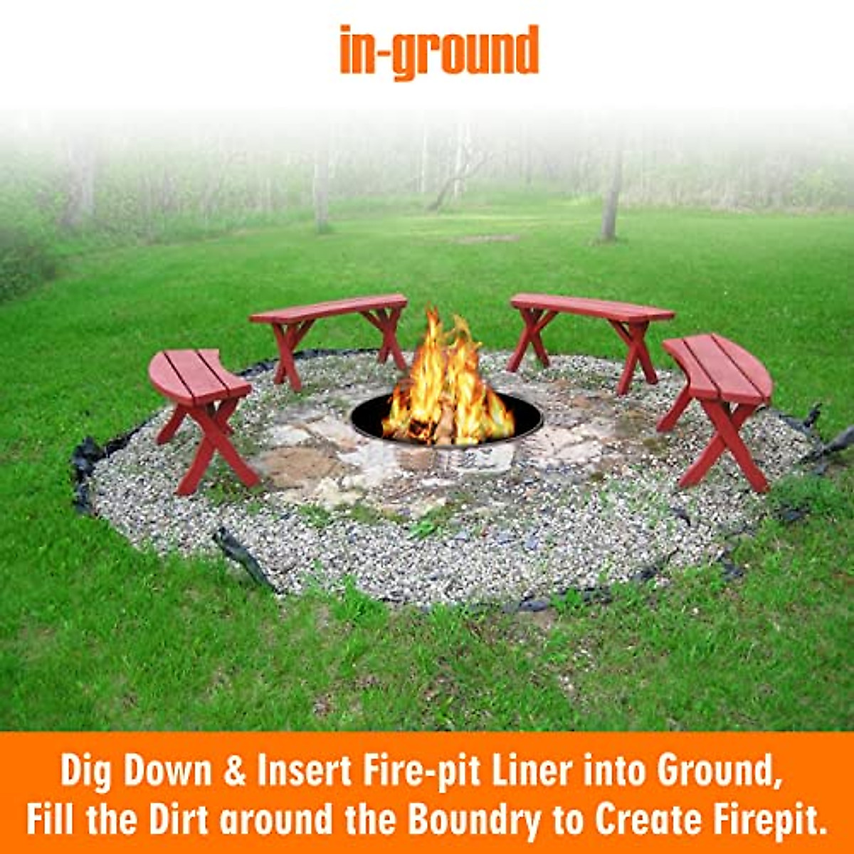 Simond Store Portable Fire Pit Ring Liner, 48 Inch Diameter 12 Inch Height 2 mm Thick Heavy Duty Steel Round Fire Pit Insert for Outdoor Garden Patio Camping Bonfire