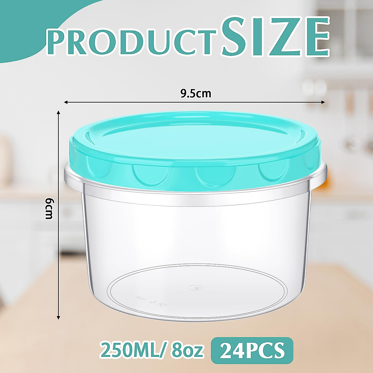 Suclain 24 Pcs 8.5 oz Meal Container Twist Cap Food Storage Containers Sturdy Plastic Snack Containers Reusable Round Freezer Containers for Food Lunch(Blue)