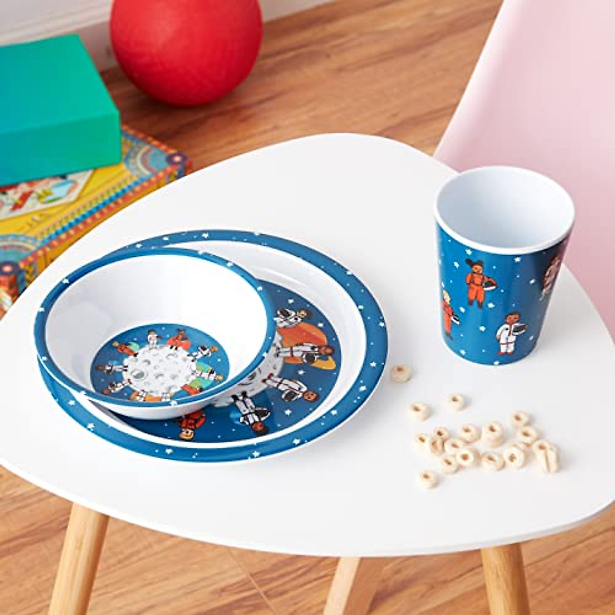 Colorfull Plates 3 Piece Kids Dinnerware Set, Space Themed, BPA-Free Melamine, Multicolor, Toddler Feeding Set