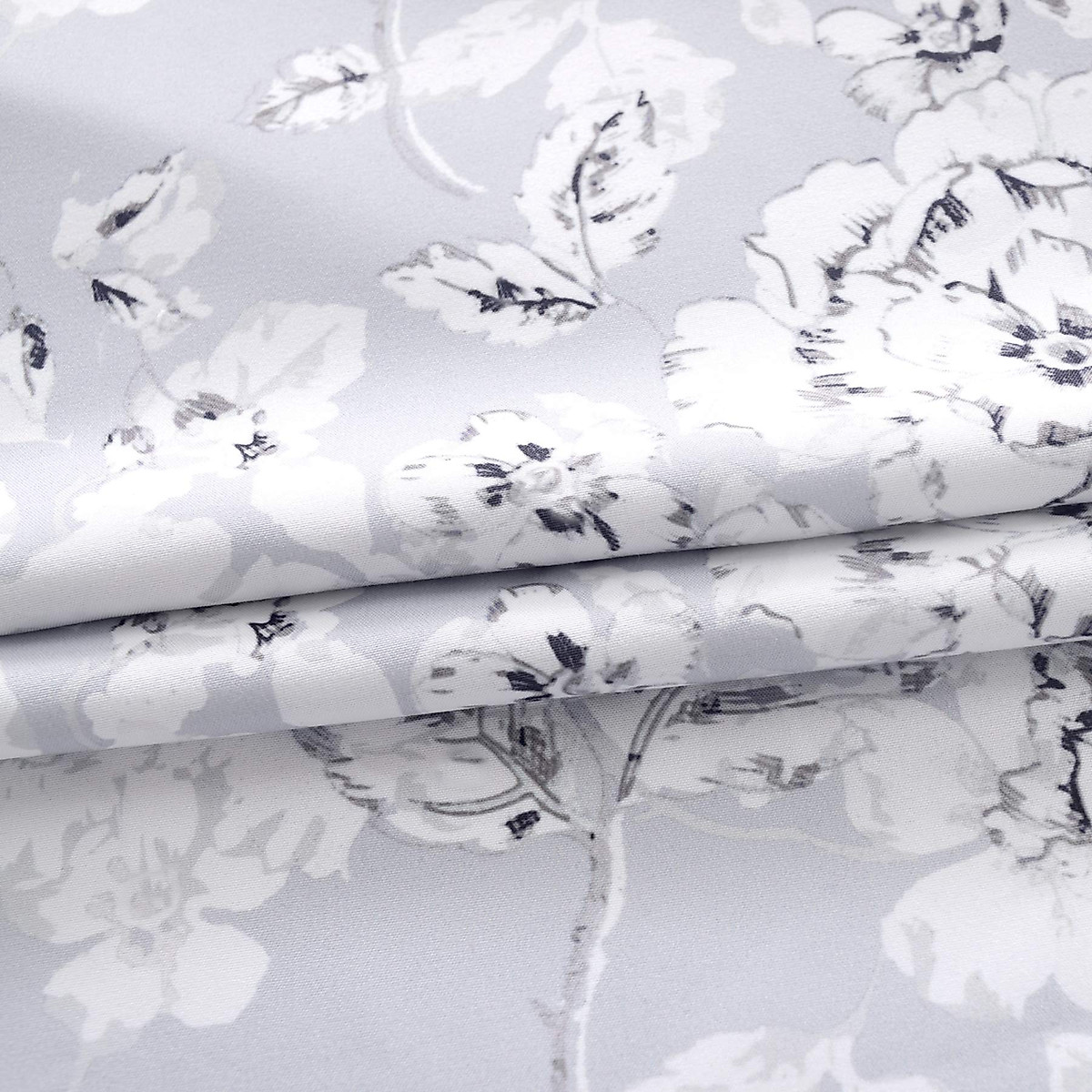 DriftAway Flower Floral Pencil Sketch Blackout Room Darkening Grommet Lined Thermal Insulated Energy Saving Window Curtains 2 Layer Set of 2 Panels Each 52 Inch by 84 Inch Gray and Soft White