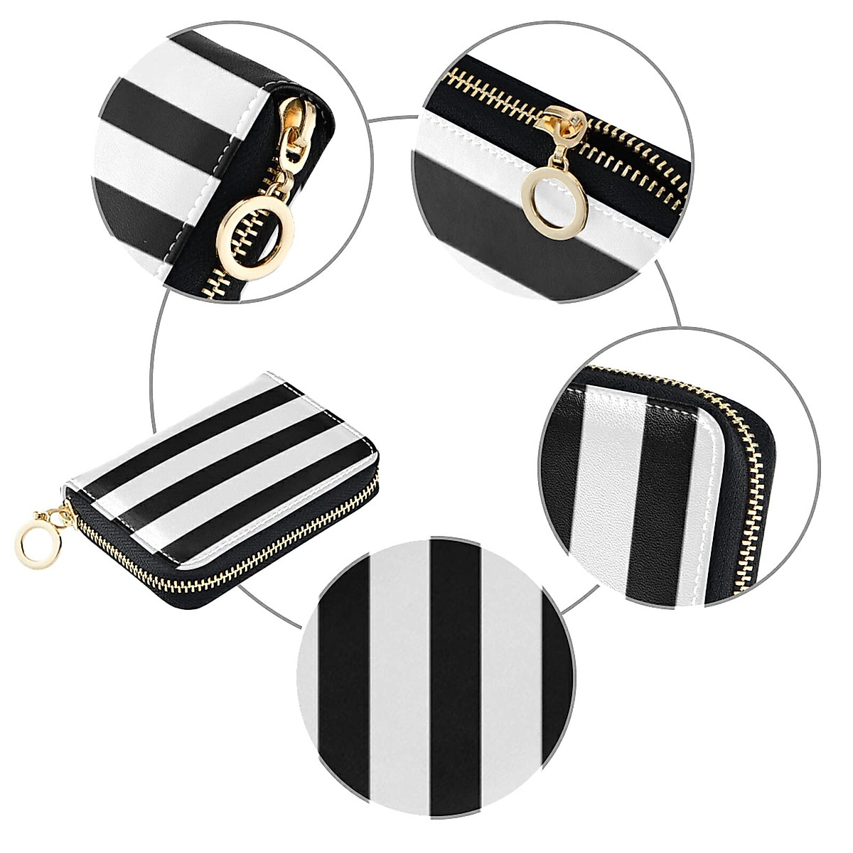 Abstract Black and White Stripes Black White Striped LinesGrey Credit Card Coin wallet, RFID Blocking Compact Women Leather Card Holder, Key Change Organizer, Zipper Purse Clutch Pouch