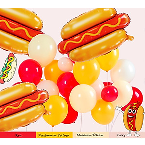 Woaipati Cute Hot Dog Balloon Garland Arch Kit，151PCS Red and Yellow Balloons, Creative Theme for Baby Shower Gender Reveal Boy Girl Birthday Cookout Fast Food Snacks Themed Party Decorations