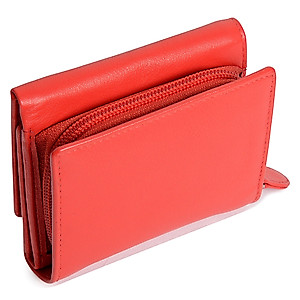 SADDLER Womens Luxurious RFID Protected Leather Trifold Credit Card Wallet With Large Zippered Coin Pocket | Ladies Designer Purse - Perfect for ID Coins Notes Debit Travel Cards | Gift Boxed - Red