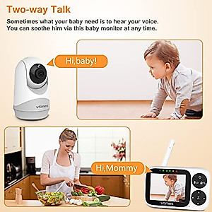 VTimes Video Baby Monitor with Camera and Audio, 3.2" IPS Screen, Baby Monitor Camera No WiFi Night Vision VOX Mode Pan-Tilt-Zoom Temperature Display 2 Way Audio Lullabies and 1000ft Range