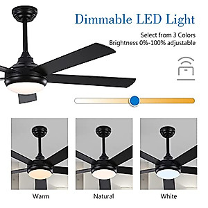 VACILL Low Profile Ceiling Fan with Light Black 52 inch,6 Speed Levels,LED Dimmable,for Farmhouse/Bedroom/Living Room