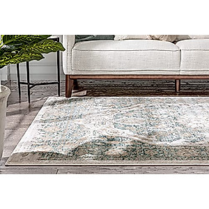 Well Woven Kensington Maxwell Blue Modern Medallion Antique Vintage Distressed Area Rug 3'11" x 5'3"