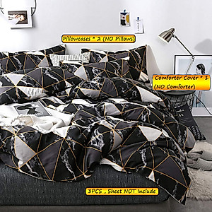 Jumeey Black Duvet Cover Queen Marble Black White Grey Gold Plaid Bedding Sets Queen Full Geometric Bedding Modern Men Women Teen Boys Girls Abstract Black Gold Triangle Grid Duvet Bedding Full Size
