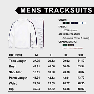 TOLOER Men 2 Piece Tracksuit Set Full Zip Athletic Sweatsuit Outfit Jogger Sport Set White Large