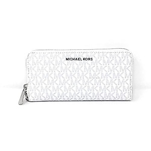 Michael Kors Jet Set Travel Continental Zip Around Leather Wallet Wristlet Bright White