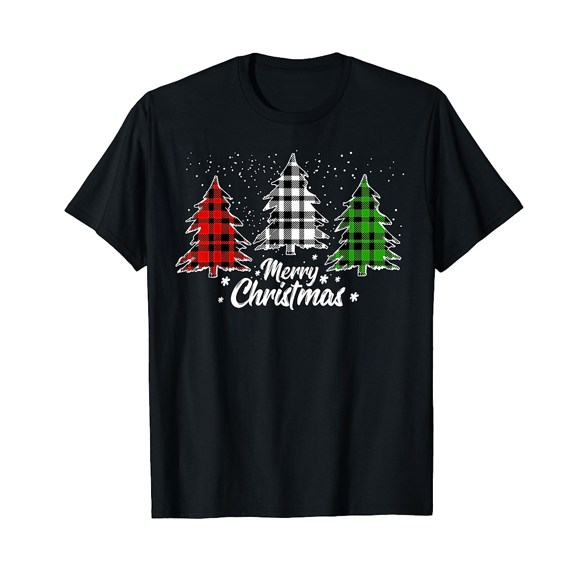 Merry Christmas Tree Xmas Buffalo Plaid Red White Green T-Shirt