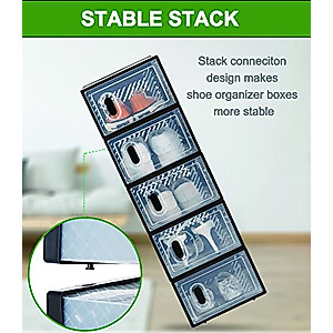 18 Pack Shoe Storage Boxes, Clear Plastic Stackable Shoe Boxes with Lids, Shoe Organizer Boxes for Closet,Space Saving Shoe Holder Sneaker Display Case, Shoe Containers Bins Boot Sneaker Storage Box