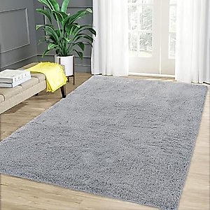 GAOMON Area Rug, Shag Bedroom Rug Fluffy Indoor Washable Rugs Luxury Shag Crawling Carpets for Kids Room Faux Fur Rug for Dorm Living Room Floor Non-Slip Nursery Rugs, Grey, 3' x 5'