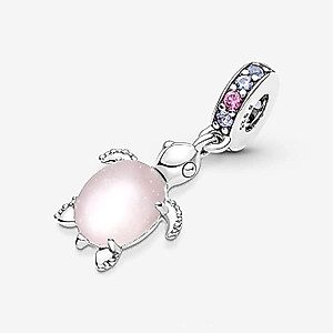 Murano Glass Pink Sea Turtle Dangle Charm 925 Sterling Silver Pendant,Girl Jewelry Beads Gifts for Women Bracelet&Necklace A0043-2