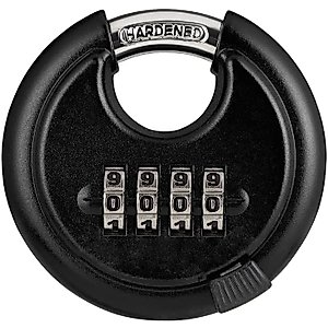 THIRARD Disc Padlock Combination,4 Digit Outdoor Combination Lock Weatherproof, Discus Combo Lock for Storage Unit,Sheds,Gate,Garages,Fence，1 Pack Black