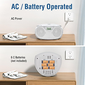 Nextron Portable Stereo CD Player Boombox with AM/FM Radio, Bluetooth, USB, AUX-in, Headphone Jack, CD-R/RW and MP3 CDs Compatible, Clear and Full Sound with Bass Boost, AC/Battery Operated – White