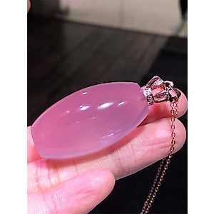 Muko Gemstone Genuine Natural Rose Quartz Pink Crystal Barrel Women Pendant 34x19mm AAAAA
