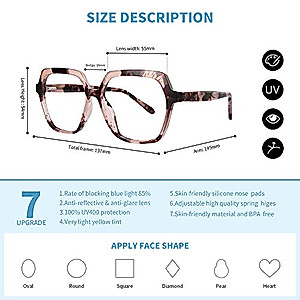 REECKEY Blue Light Glasses for Women, Computer Glasses Women Blue Light Blocking, Oversized Blue Light Filter Glasses, Gaming Glasses, Anti Blue Light Glasses, Square Eye Glasses (Pattern)