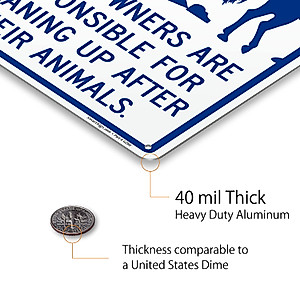 SmartSign 14 x 10 inch “Notice - Horse Owners Are Responsible For Cleaning Up After Their Animals” Metal Sign, 40 mil Laminated Rustproof Aluminum, Blue and White, Made in USA