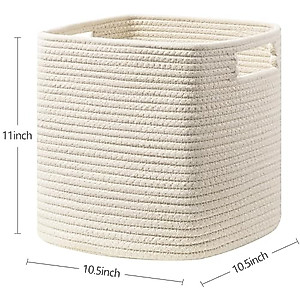 UBBCARE Set of 4 Storage Basket-11 X 10.5 X 10.5 In, Cotton Rope Basket for Shelves, Toys, Book, Cube Storage Bins with Handles, Woven Storage Basket for Organizing, Beige