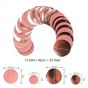 jijAcraft Glitter Rose Gold Circle Dots Garland Party Decorations, 52 Feet Glitter Heart Streamers Garland Banner for Bridal Shower, Engagement, Bachelorette, Home Decor, Wedding, Birthday Party