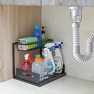 Mr Rabbi Under Sink Organizer and Storage, 2-Tier Pull Out Cabinet Organizer, Multi-use Sliding Shelf Under Cabinet Storage for Kitchen Bathroom Countertop Organizer