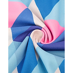 Mens Dri-Fit Polo Shirts Short Sleeve Check Plaid Color Block Golf Top Colorful Performance Athletic Polo T-Shirt Pink+Blue Grid M